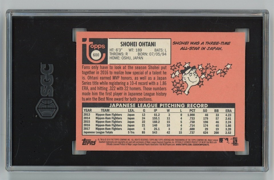 2018 Topps Heritage SHOHEI OHTANI #600 RC Rookie Angels Pitch SGC 10 ...