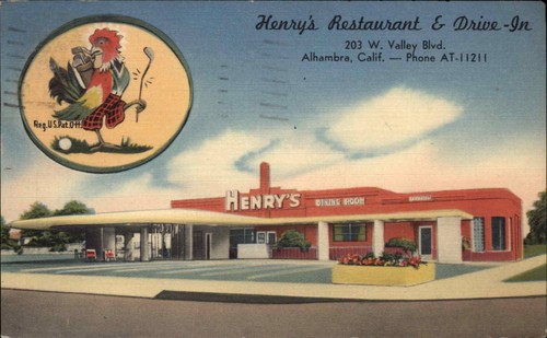 Alhambra California CA Henry's Restaurant & Drive-In Golfing Rooster ...
