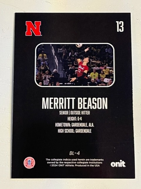 MERRITT BEASON 2024 ONIT Nebraska Volleyball BLACK Blackout short print ...