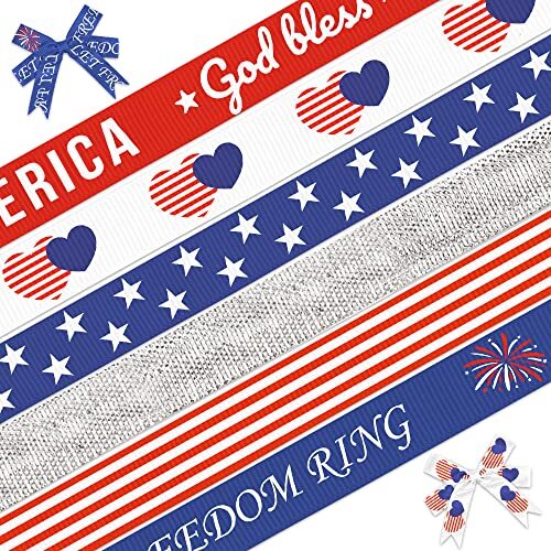 6 Rolls 30 Yards 3/8" Patriotic Ribbon Labor Day Ribbons For Diy Crafts ...