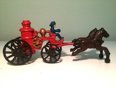 VINTAGE Fire & Rescue Fireman Firefighter Cast Horse Buggy Collectible ...