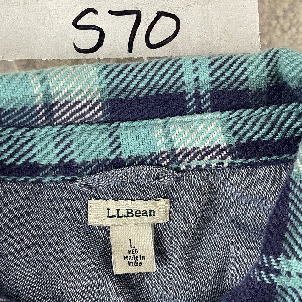LL Bean Shirt Jacket Womens Large Blue Green Plaid Flannel Shacket ...