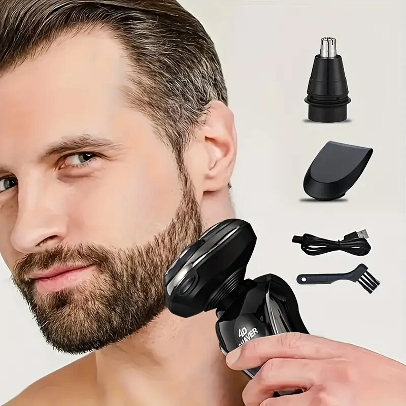 4D Rotary Electric Shaver 3-in-1 with Sideburns Trimmer and Nose Hair ...