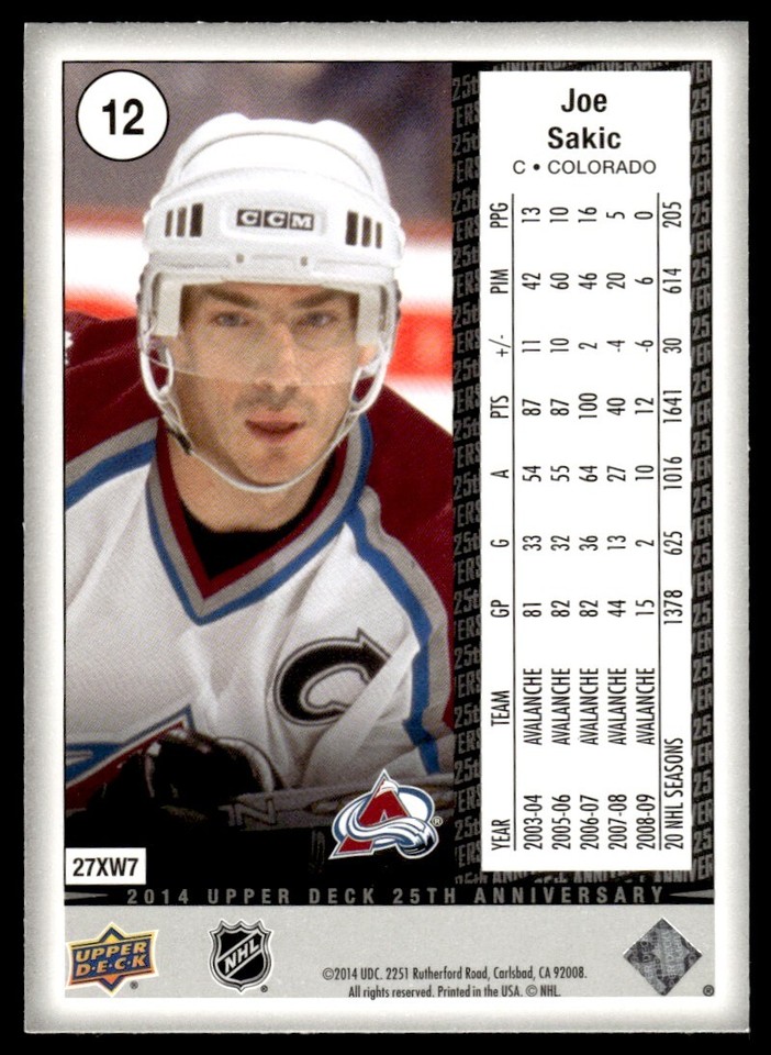 2014 Upper Deck 25th Anniversary Joe Sakic Colorado Avalanche #12 | eBay