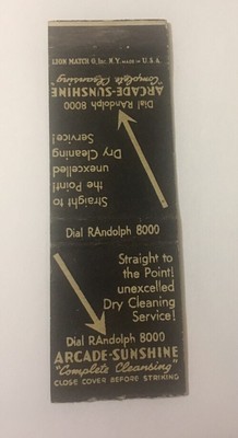 Vintage Matchbook Cover Matchcover Arcade Sunshine Dry Cleaners | eBay