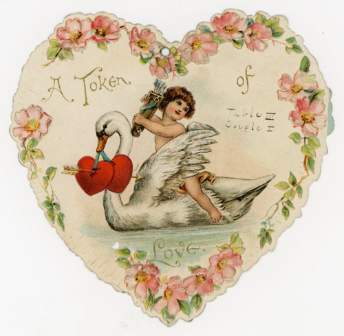 1890s Lovely Die Cut Heart Cupid Riding Swan Victorian Valentine Card ...
