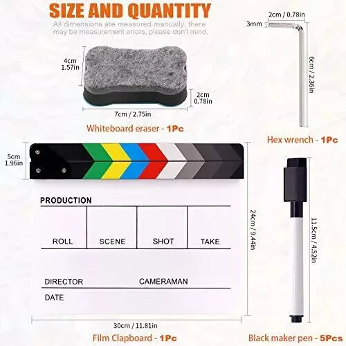 Movie Film Clap Board, Acrylic 10"x12" Acrylic Dry Erase Director ...