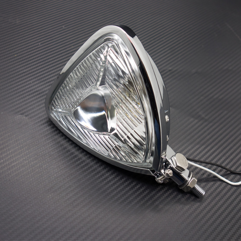 Chrome Motorcycle Triangle Headlight Lamp Flat Back For Harley Honda ...