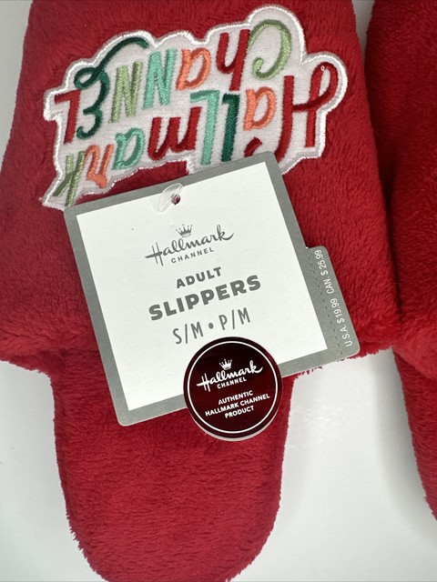 HALLMARK CHANNEL #1 FAN Red Holiday Slippers Size L/XL Soft Plush for ...