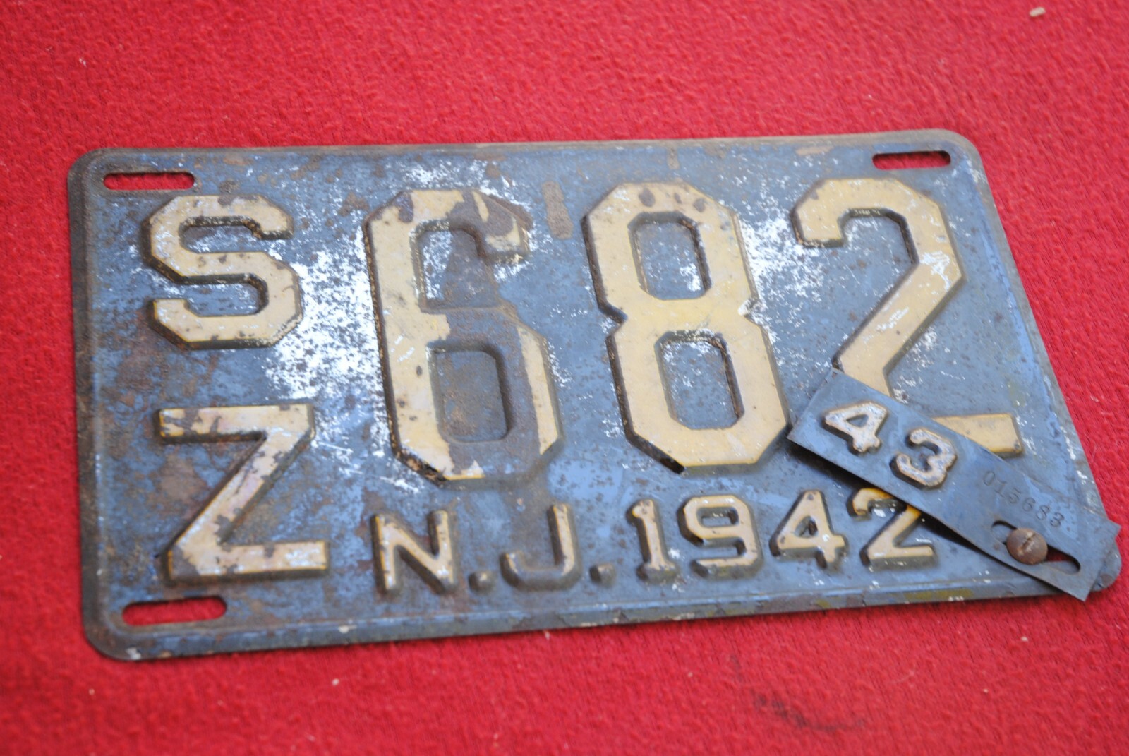VINTAGE 42 43 NEW JERSY LICENSE PLATE 2 PC COMBO RARE 42 PLATE + SMALL ...
