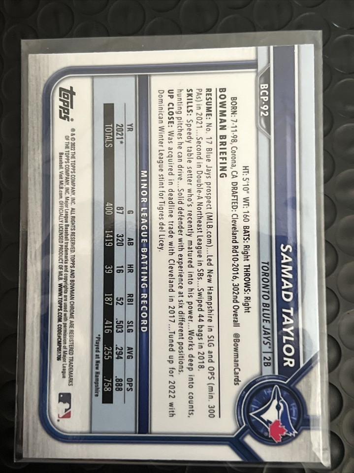 2022 Bowman Chrome Prospects Baseball Samad Taylor 1st Bowman card BCP ...