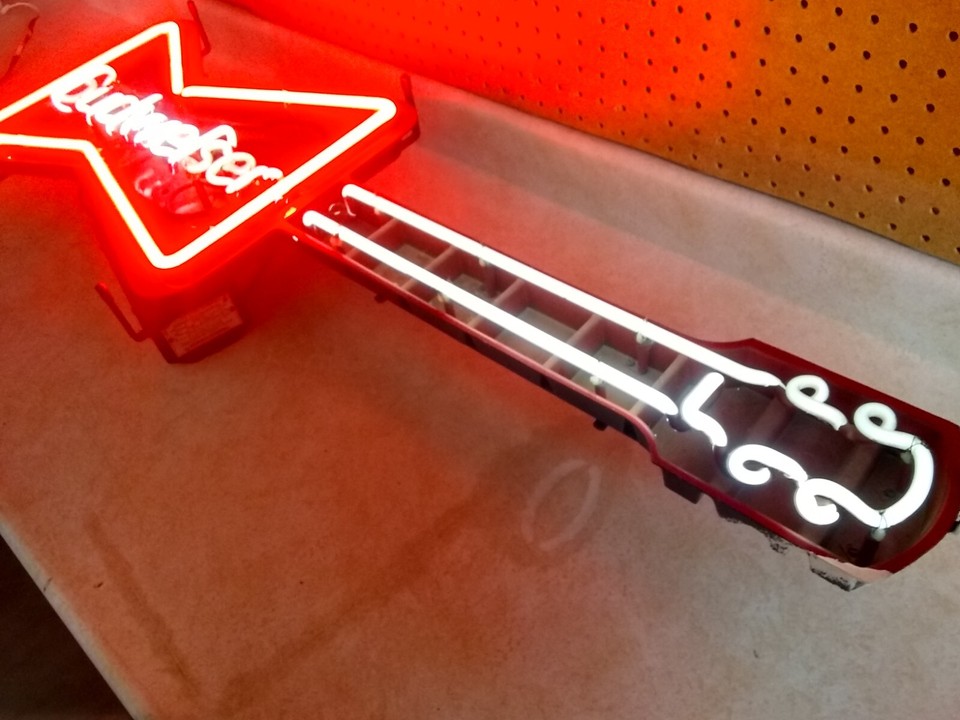 Vintage 1988 Budweiser Guitar Neon Sign, Man Cave, Shop, Bar, Made In ...