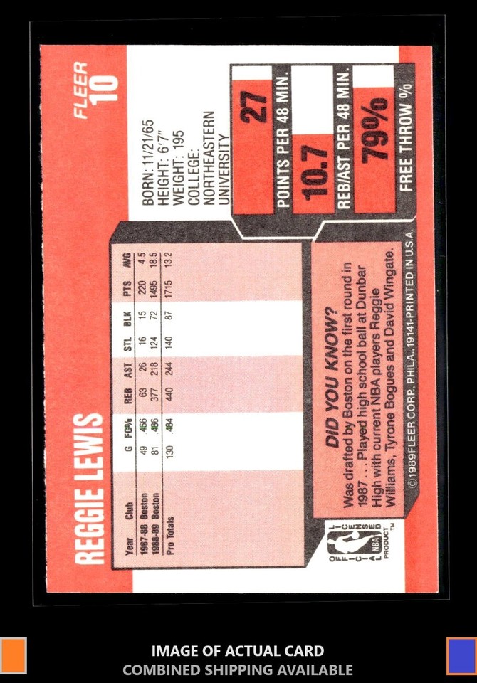 1989-90 Fleer #10 Reggie Lewis Rookie Boston Celtics | eBay