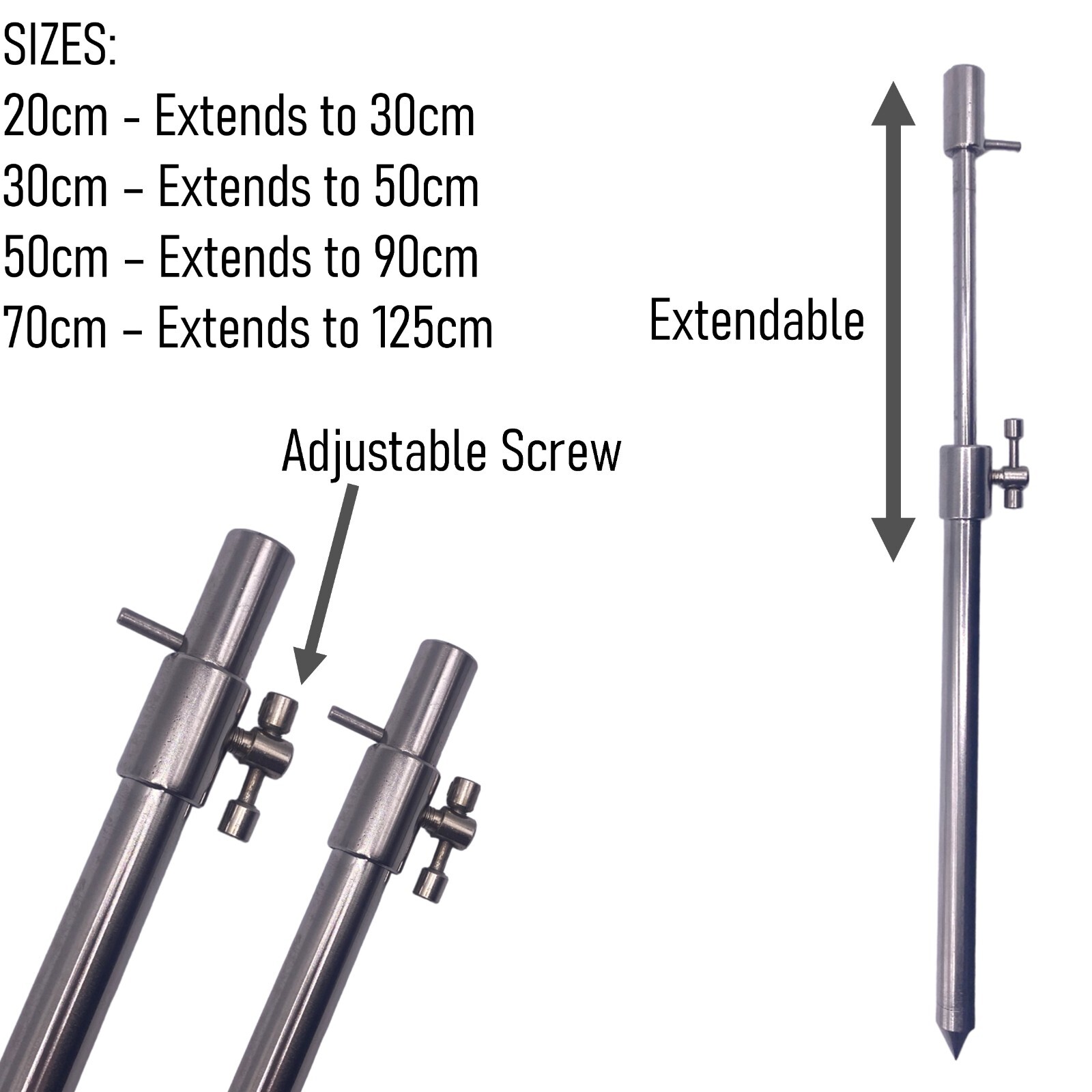 LFS Stainless Steel Banksticks Carp Fishing Bank Sticks 20-30cm 30-50cm ...