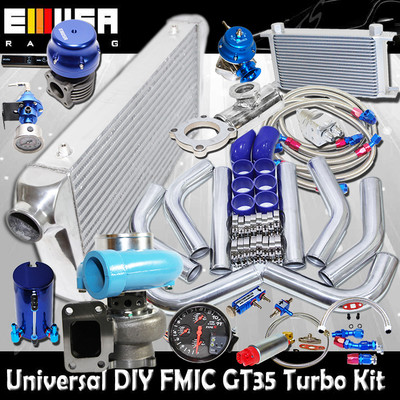 DIY Universal BLUE EMUSA GT35 Turbo Kit FMIC High Performance | eBay
