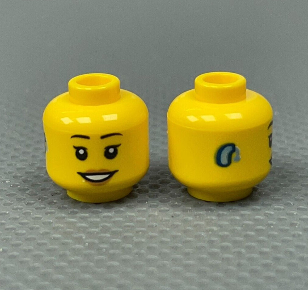 LEGO Minifigure Yellow Head Female Black Eyebrows Open Mouth Smile ...
