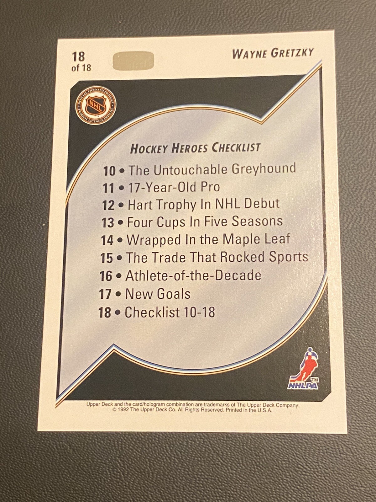 1992-93 Upper Deck - Hockey Heroes Wayne Gretzky Checklist #18 Wayne ...