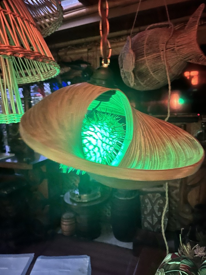 NEW Retro Bamboo Lamp With Green Puffer Fish LED Tiki bar Smokin Tikis ...