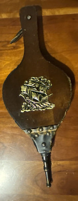 Vintage Fire Bellow Wooden Leather And Brass with Ship 19 inch MCM 1950 ...