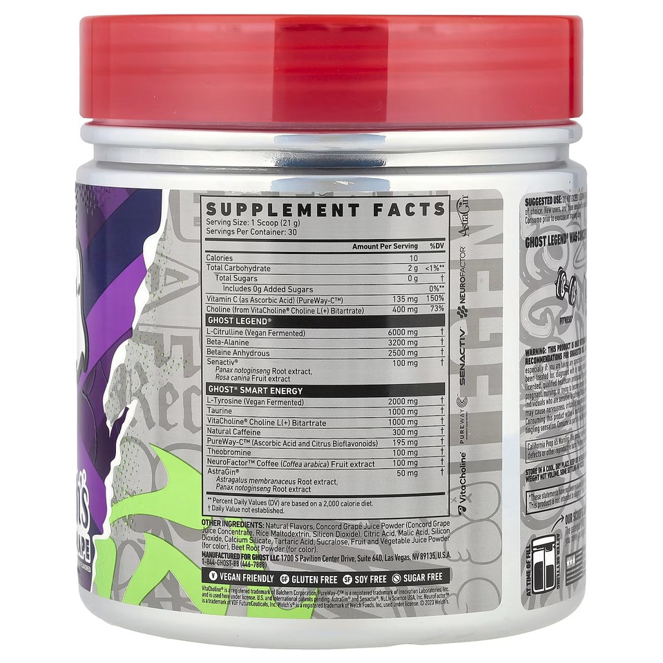 2 X Ghost, Legend Pre-Workout, Welch's Grape, 22.2 oz (630 g ...