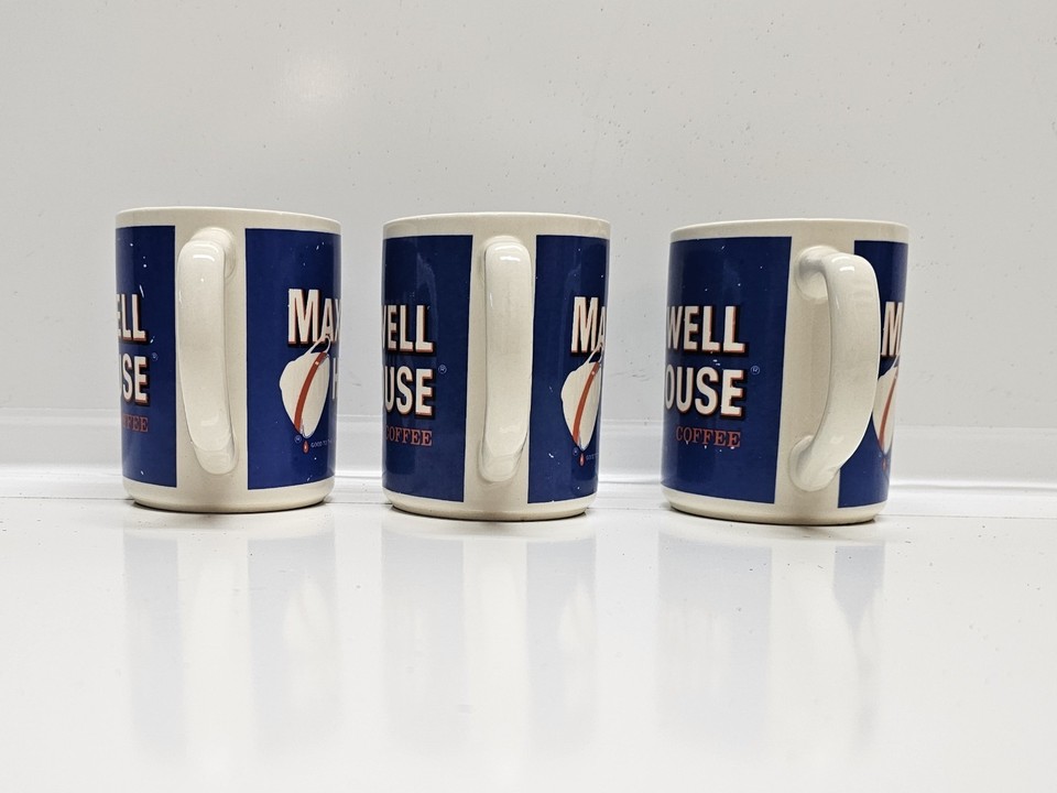 Vintage Maxwell House 8 Oz Coffee Mugs/Cups, Set of 3, Blue White Made ...