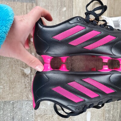 Adidas Goletto VII FG Kids Shoes Sz 4.5 Black Pink Leather Lace-Up