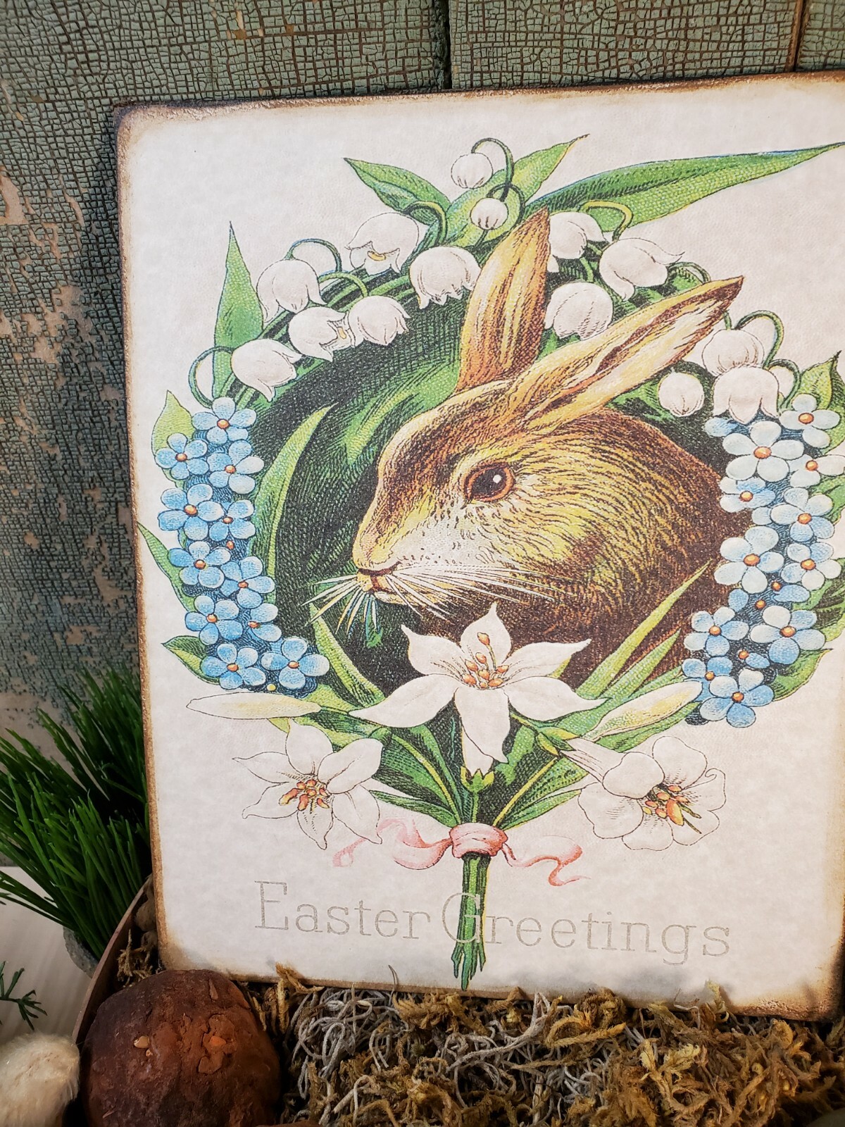 OLD PRIMITIVE ANTIQUE VINTAGE FOLK ART STYLE BUNNY RABBIT EASTER ...