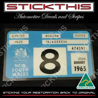 Reproduced Historic NSW Rego Registration Label Decal Sticker 1961 ...