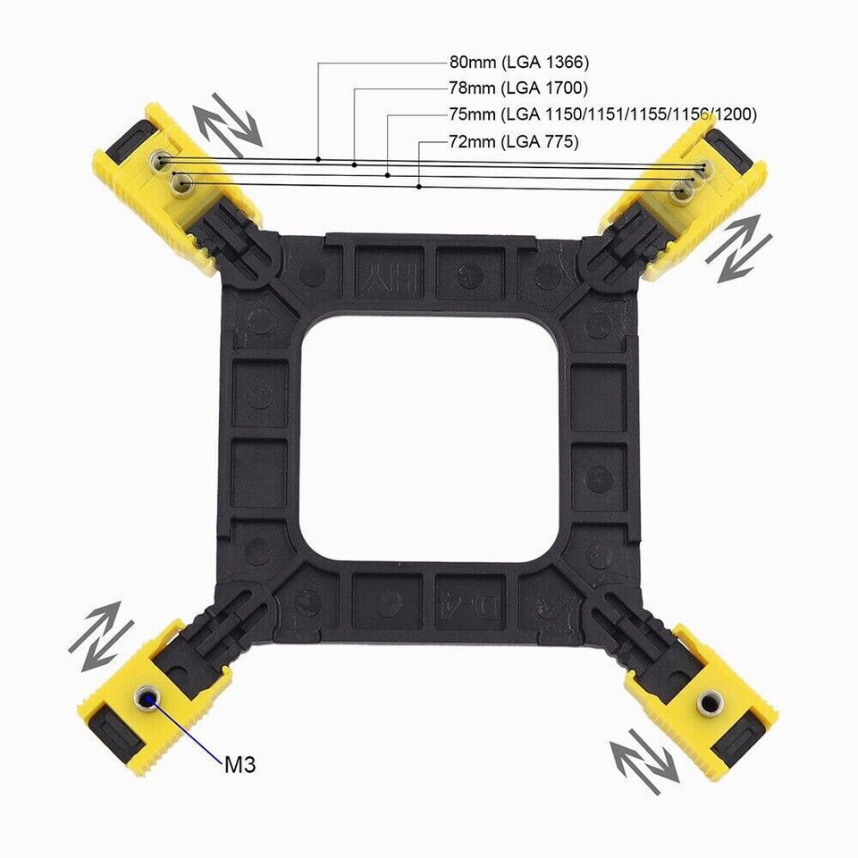 2X Adjustable 775/1155/1156/1366 CPU Desktop Backplate Cooler Bracket ...