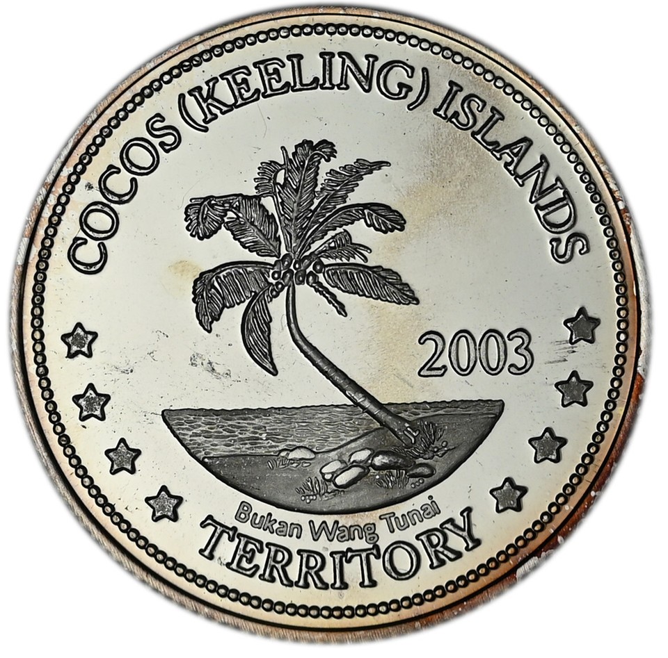 COCOS (KEELING) ISLANDS $10 2003 Silver Proof 'Charles Darwin' w/Malay ...