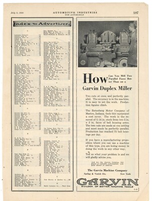 1920 Garvin Machine Co. Ad: Duplex Miller - Rutenberg Motor Co. Marion ...