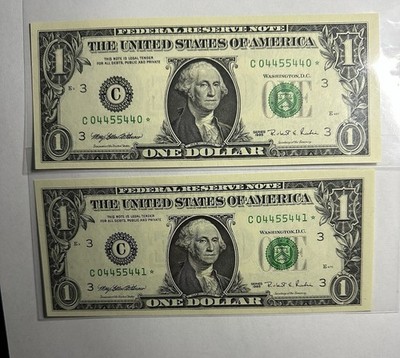 1995 Fancy Star Notes Consecutive Serial Nice Numbers C04455440 ...