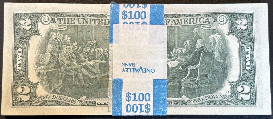 1976 $2 Small Size Federal Reserve Note $100 Bank Strap Uncirculated ...