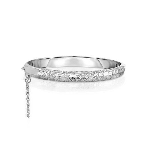 Sterling Silver 925 7MM Diamond- Cut Bangle Bracelet For Women-7" Inch ...