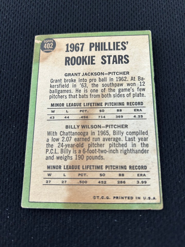 GRANT JACKSON ROOKIE TOPPS 1967 PHILADELPHIA PHILLIES #402 BASEBALL ...