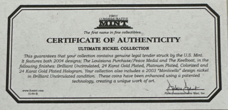 USA 2004 - 2005 The Ultimate Nickel Collection Set with Certificate in ...