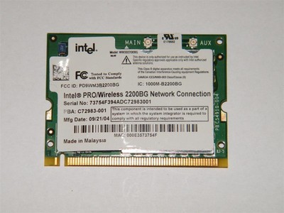 Intel Wireless 2200BG Mini PCI Wlan Adapter WM3B2200BG PBA C54906-009 ...