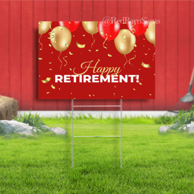 Happy Retirement Red and gold balloons red background yard sign | eBay