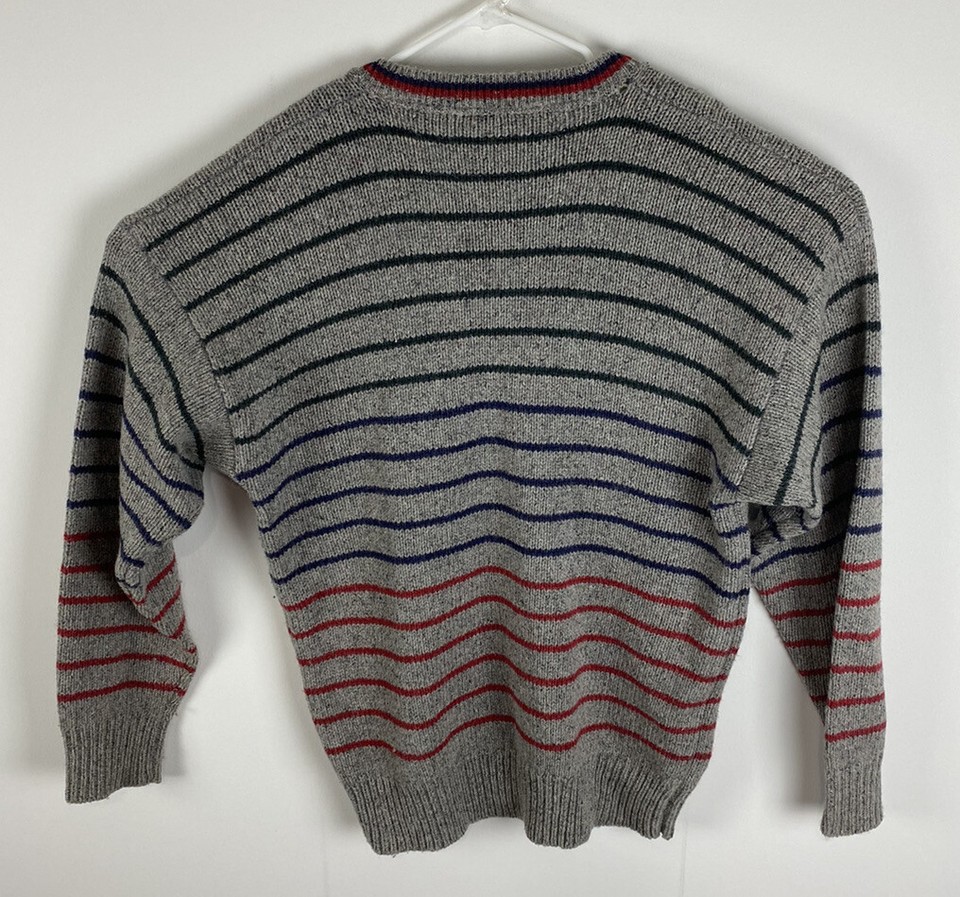 VTG Tommy Hilfiger Shetland wool crest logo stripe v-neck tennis style ...