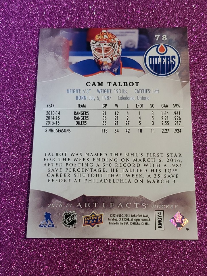 2016-17 Upper Deck Artifacts Hockey #78 Cam Talbot Edmonton Oilers NHL ...