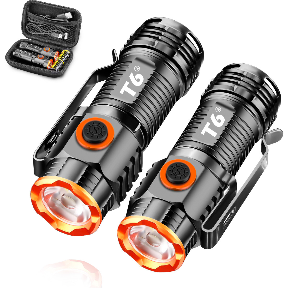 2X Mini LED Flashlight Rechargeable Magnetic EDC Pocket Torch Hat Light ...