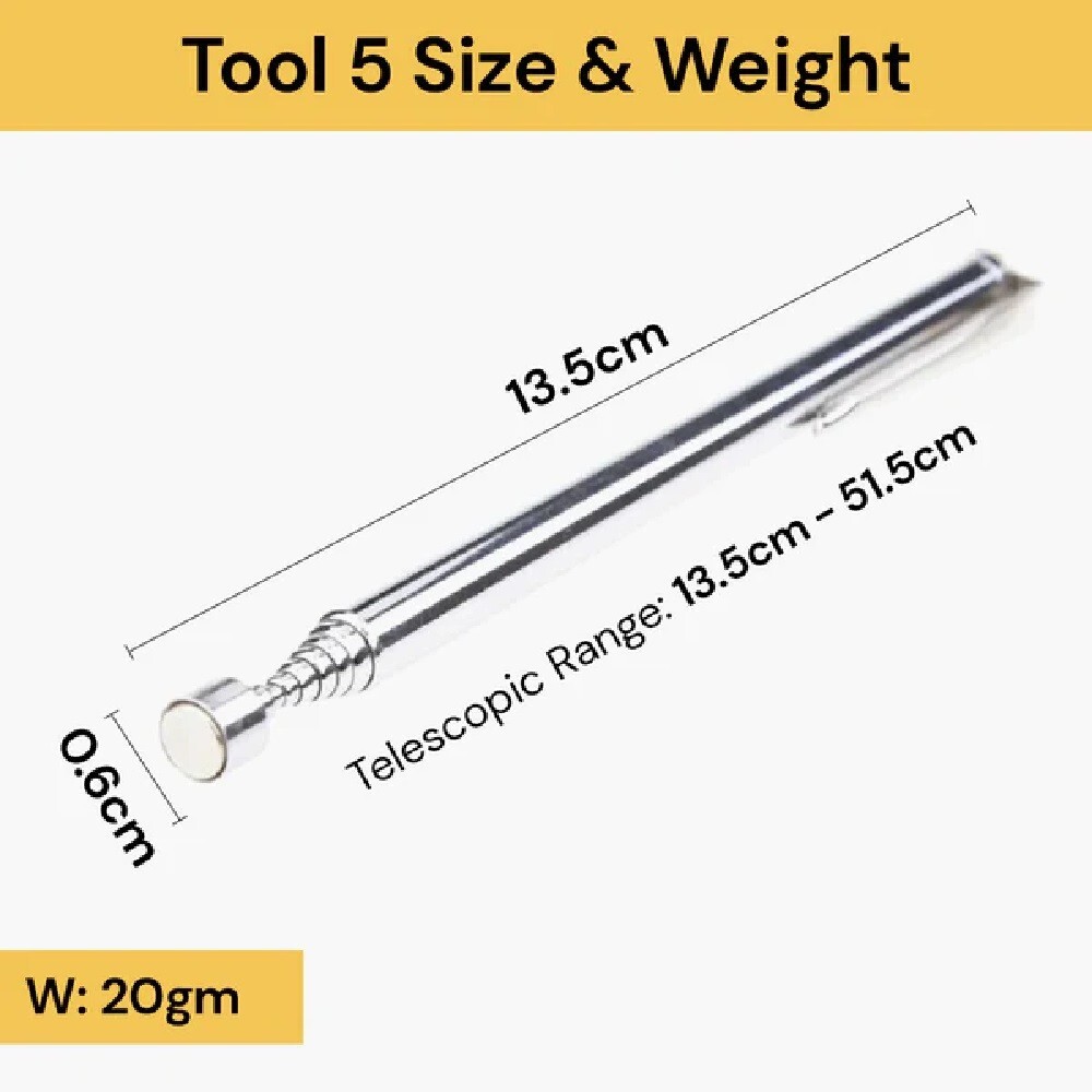 5 Pcs Portable Magnetic Pick Up Tool Extendable Telescopic LED Torch ...