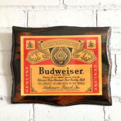 VTG BUDWEISER Beer SIGN WOOD PLAQUE BREWERY MAN CAVE BAR Garage Gift ...
