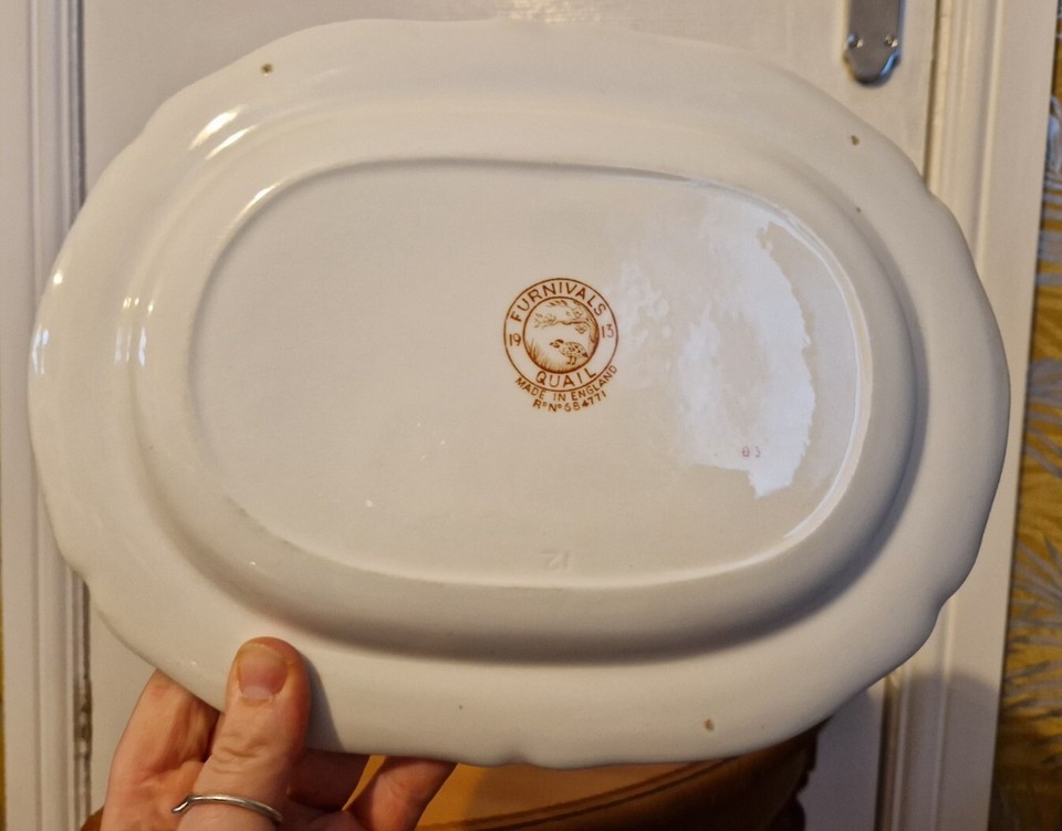 Vintage Ceramic Furnivals Quail Brown Oblong Serving Platter 29.8 x 22. ...