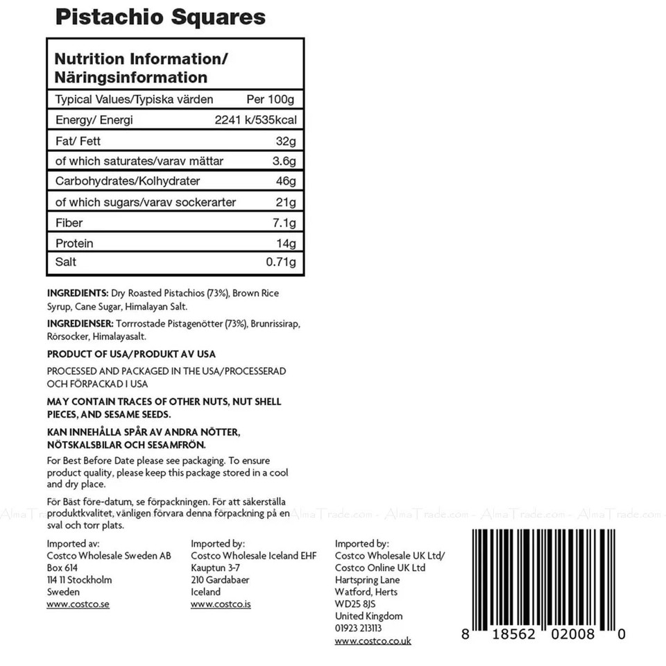 Smart 180 Degree Snacks Pistachio Squares with Pink Salt Small Batch ...