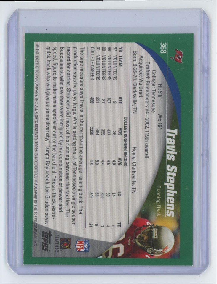 2002 Topps Travis Stephens Rookie Football Card #368 | eBay