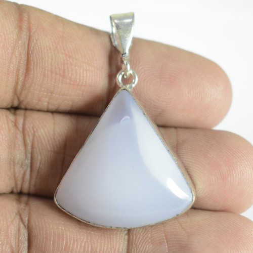 Calcédoine Bleue Pierre Précieuse Handmade 925 Plaqué Argent Pendentif ...