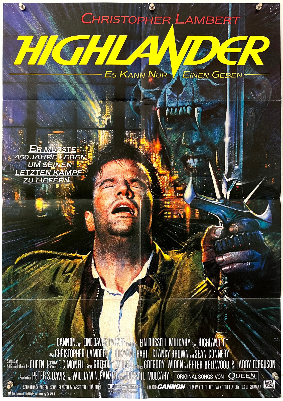 Christopher Lambert HIGHLANDER original vintage 1 sheet movie poster ...