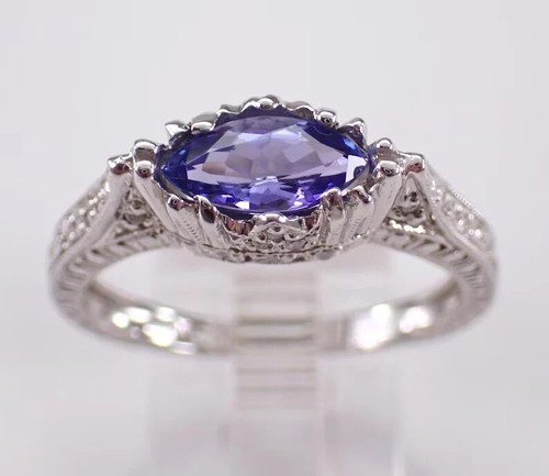 2Ct Marquise Lab Created Tanzanite Solitaire Wedding Ring 14K White ...