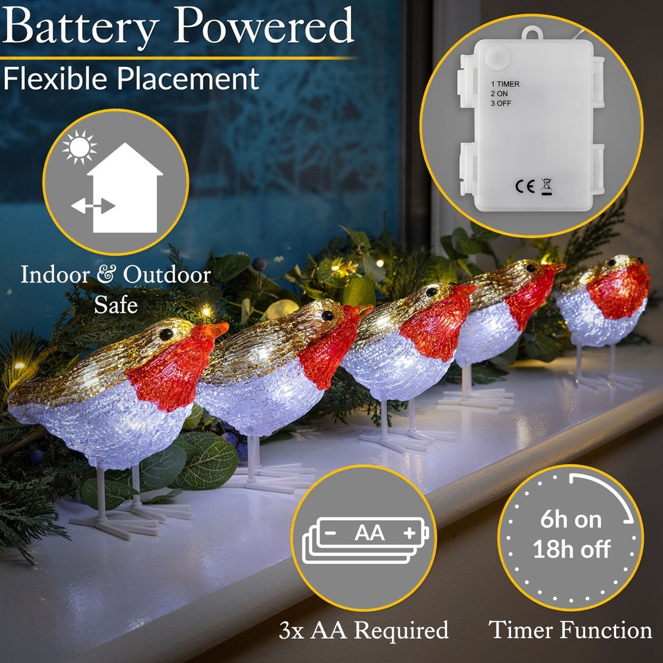 Robin Christmas Lights Indoor Outdoor Xmas Decorations LED Battery ...